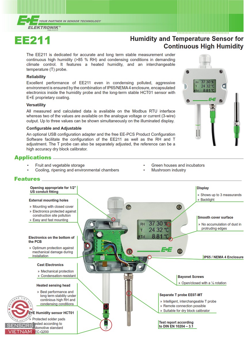 CẢM BIẾN NHIỆT ĐỘ VÀ ĐỘ ẨM DÙNG CHO ĐỘ ẨM CAO EE211-M1A6AM7 - SENSORS VIỆT NAM - CẢM BIẾN HVAC ...